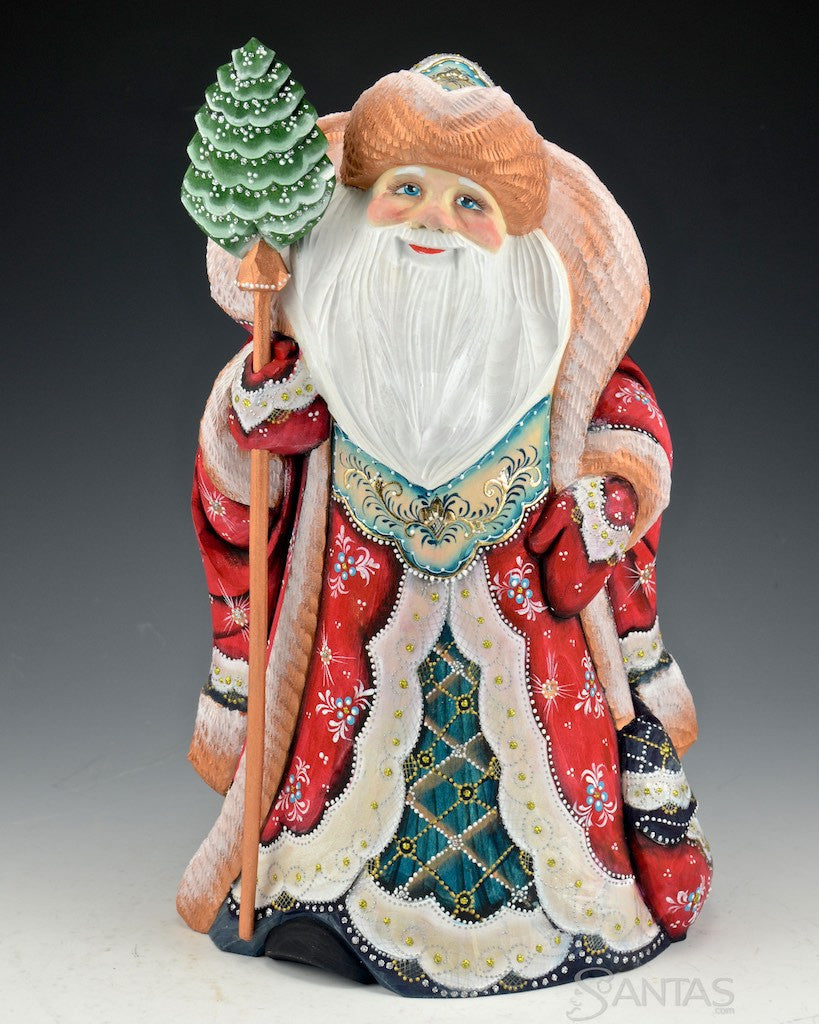 12 inch Red and Gold Frosted Russian Santa | santas.com