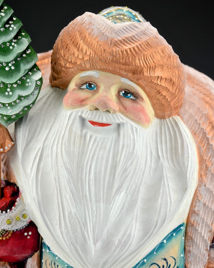 12 inch Red and Gold Frosted Russian Santa | santas.com