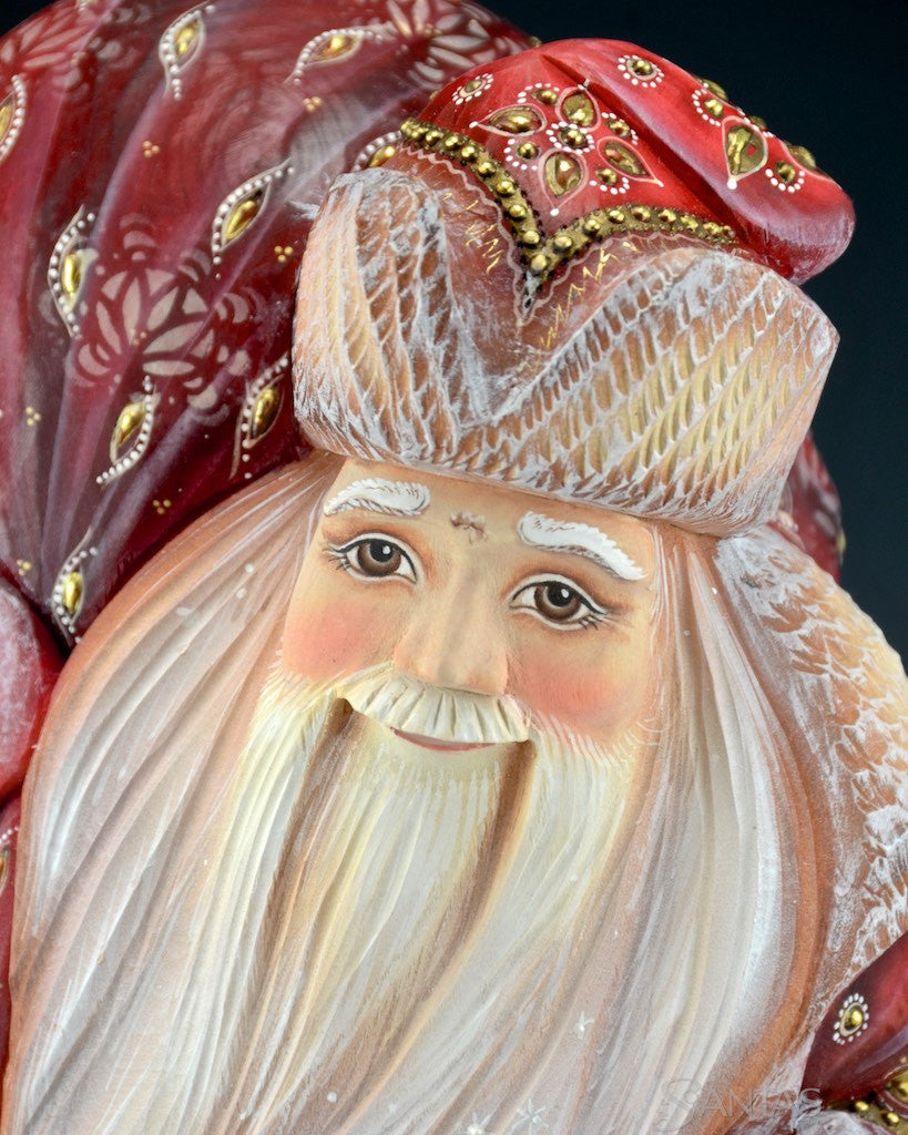 Brilliant Red and Gold Russian Santa with Satchel | santas.com