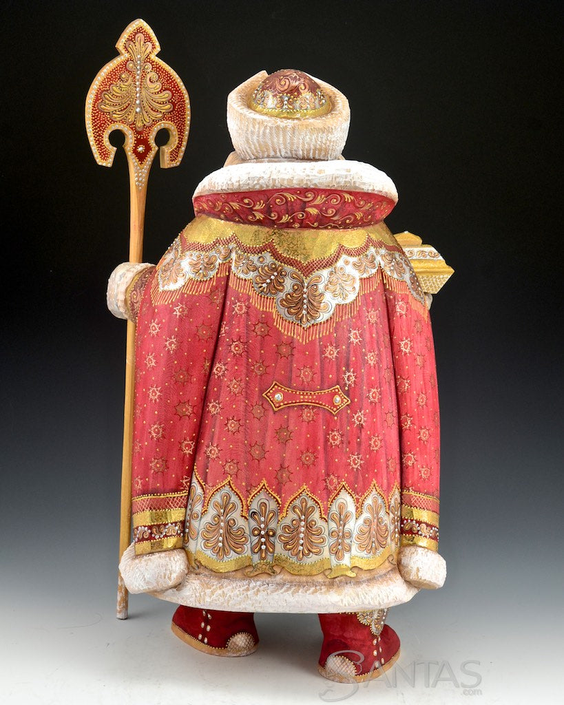 Royal Red and Gold Frosted Russian Santa with Gift Box | santas.com
