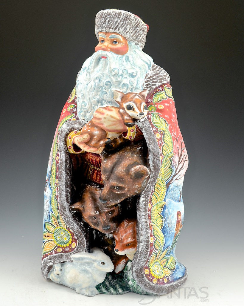 Robed Russian Santa Carving with Animals and Scene | santas.com